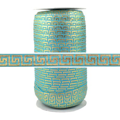 100 Yard Spool - Fold Over Elastic - Teal with Gold Metallic Maze - 5 ...