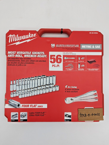 Milwaukee 3/8in Ratchet Socket Set 56pc SAE/MM 48-22-9008 TOOL SET ...