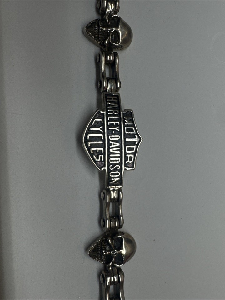 Vintage Harley Davidson Heavy Sterling Silver Bike Chain Skull Men's ...