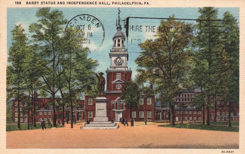 Postcard PA Philadelphia Barry Statue & Independence Hall Linen Vintage ...