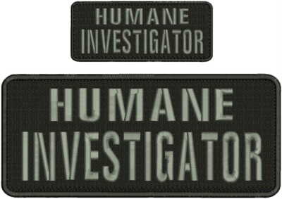 Humane Investigator embroidery patches 4X10 and 2x5 hook grey letters ...
