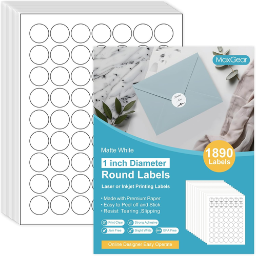 1" round Sticker Labels, for Inkjet or Laser Printer, Matte White ...