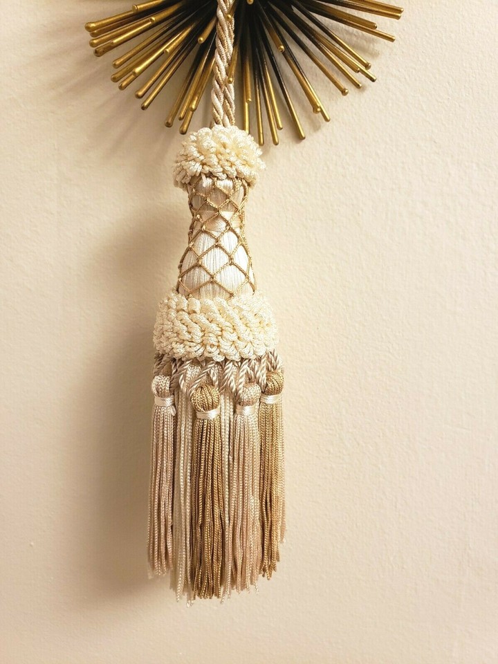3 GORGEOUS 7" DECORATIVE FRENCH KEY TASSELS IN IVORY AND BEIGE CURTAIN ...