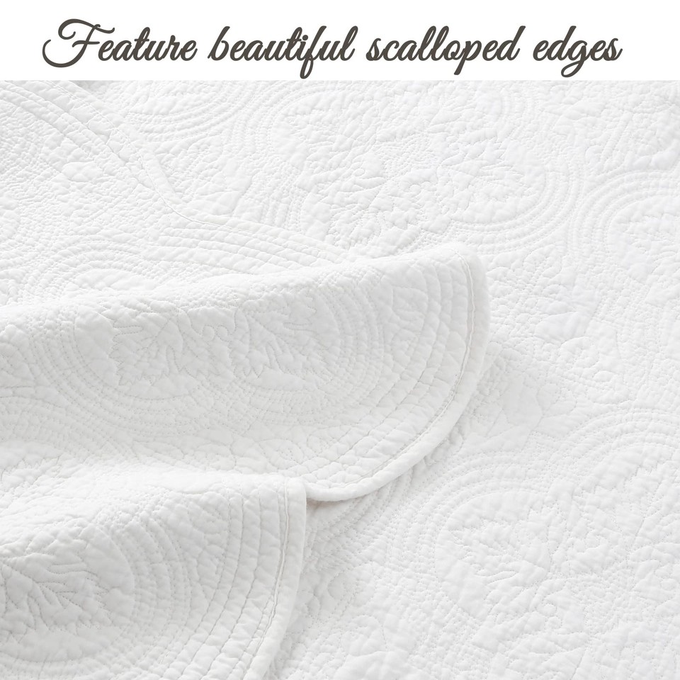 100% Cotton Victorian Medallion Solid White Matelasse Embossed Bedding ...
