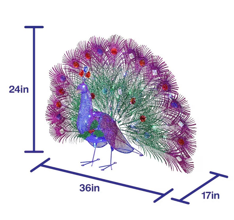 NEW 3' TWINKLING CHRISTMAS PEACOCK Tinsel LED Holiday Yard Decoration ...