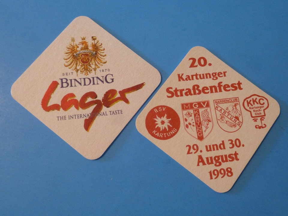 1998 Strabenfest Beer Coaster ~ Brauerei BINDING Lager BIER ~ Frankfurt ...