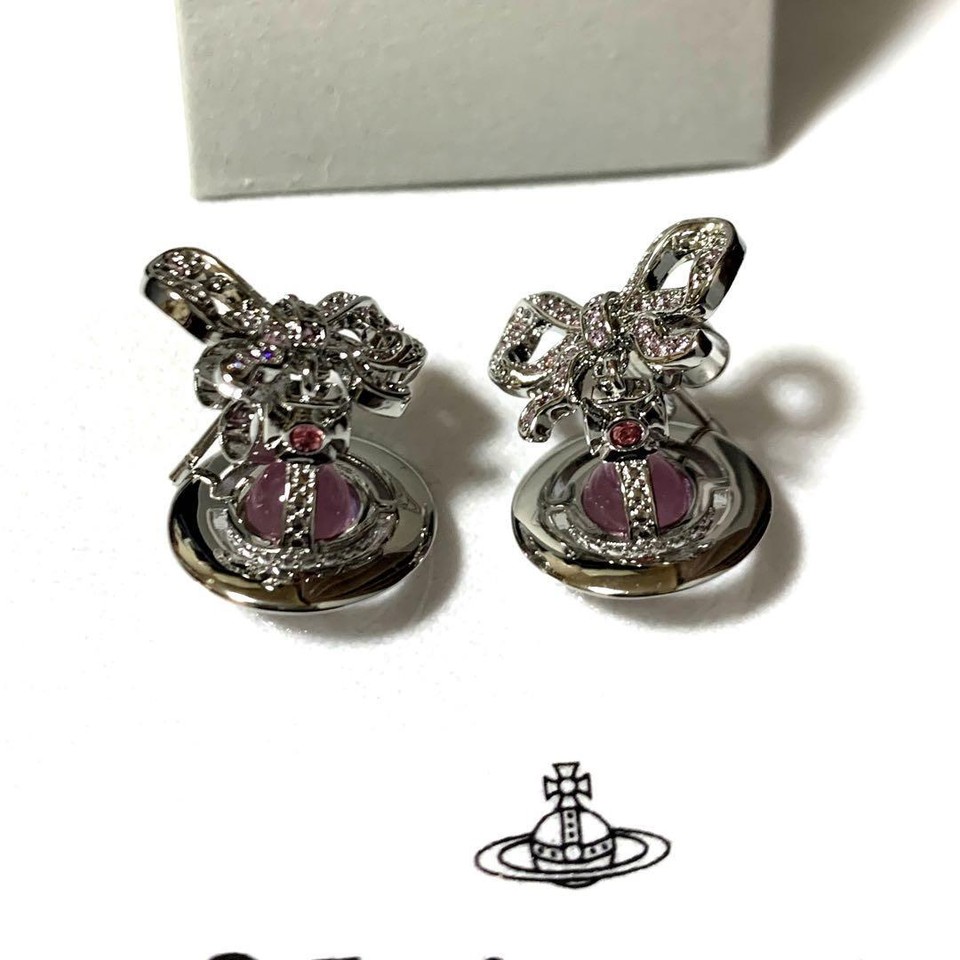 Vivienne Westwood Earrings Drop Ribbon Orb Silver/Pink IN BOX | eBay