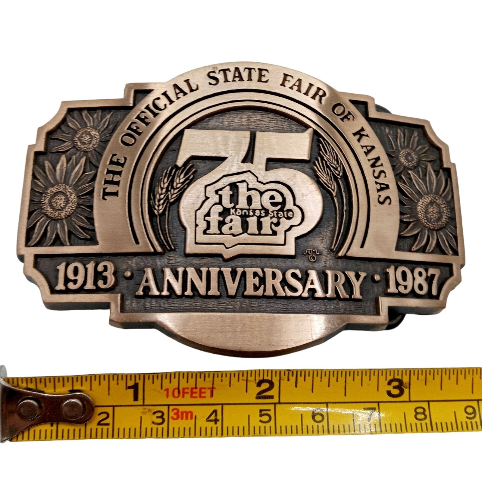 Kansas State Fair Belt Buckle Sunflowers Wheat 75th A… - Gem