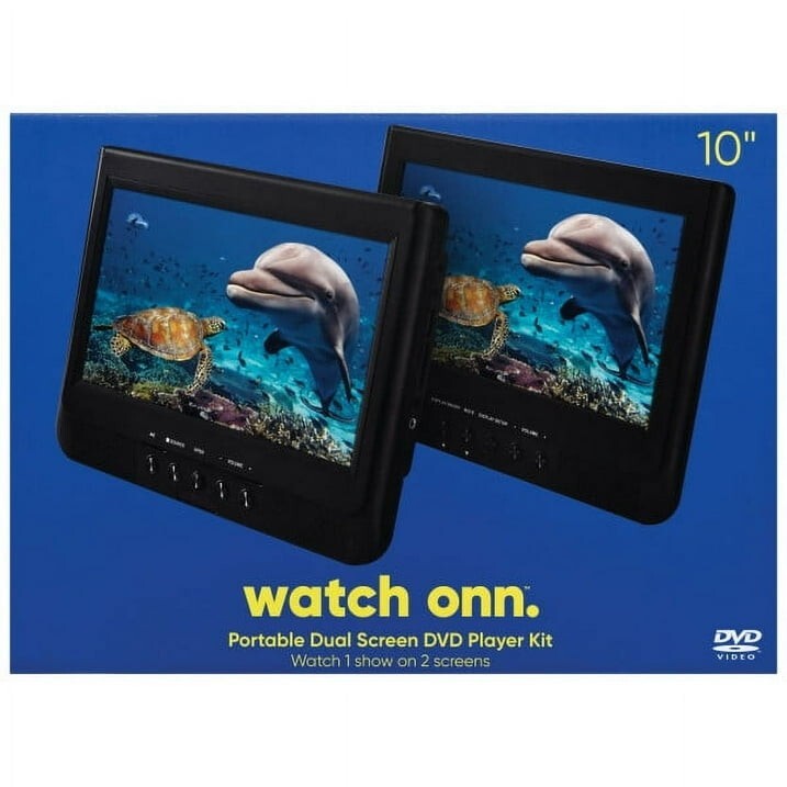 Onn 10" Dual Screen Portable DVD Player Kit with Storage Bag ...