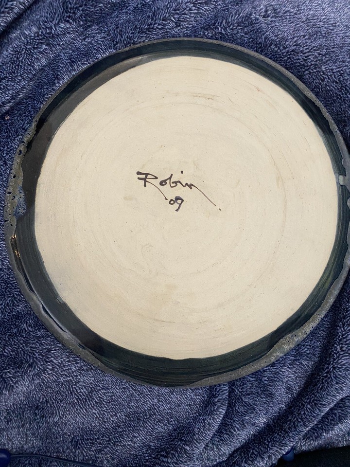 Art Pottery - 2009 Signed Pottery Plate by Robin -With leaves | eBay