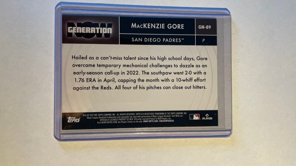 MacKenzie Gore Rookie RC 2022 Topps Generation Now GN-89 San Diego ...