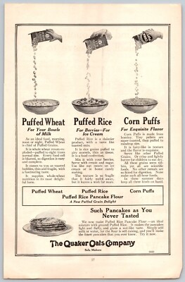 1918 PRINT AD QUAKER OATS CO PUFFED WHEAT RICE CORN | eBay