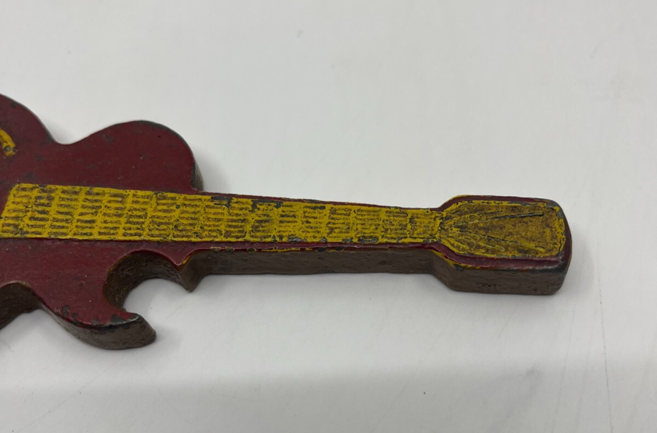 Vintage Cast Iron Guitar Bottle Opener Wall Decor Bar Tool Hand Painted ...