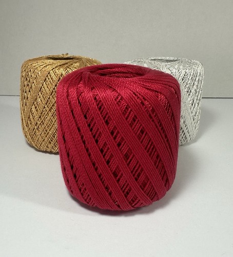 Lot Of 3 Cotton Crochet Thread Red Silver Gold Metallic Partial To Full ...