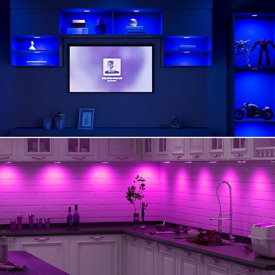 AIBOO Color Changing LED Under Cabinet Light Slim Puck Lights for Shelf ...