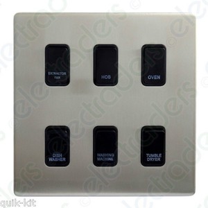 Flatplate Satin Chrome Kitchen Grid Switch Panel with Black Switches ...