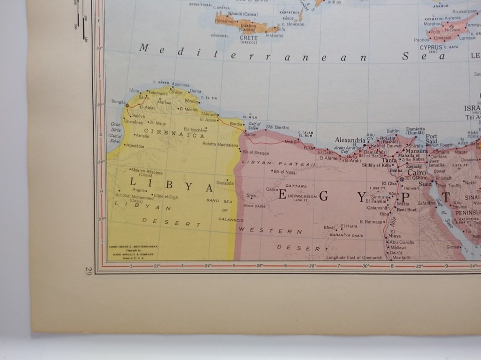 1957 Antique EASTERN MEDITERRANEAN Atlas Map Encyclopedia Britannica ...