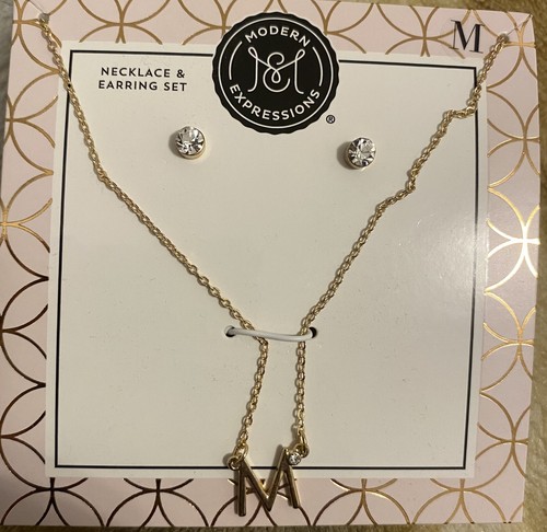 Modern Expressions M Monogram Necklace & Earring Set | eBay