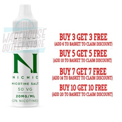 Nic Shot Salt 20MG 10ML 50vg by Nic Nic Nicotine SALTS SHOTS | eBay UK