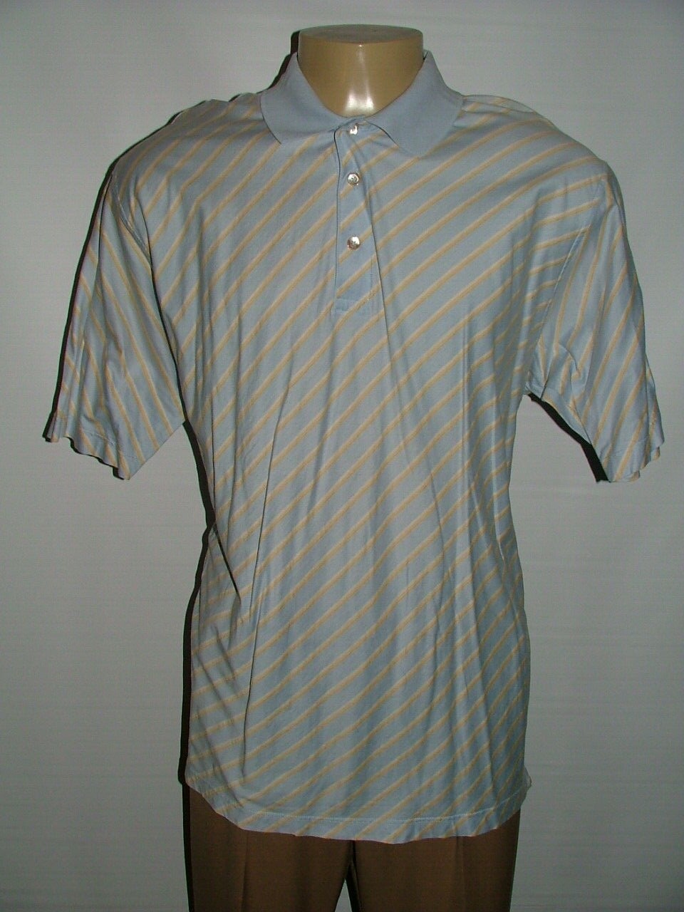 MENS MARBAS POLO CASUAL SHIRT SIZE XL 100% COTTON BLUE YELLOW STRIPED ...