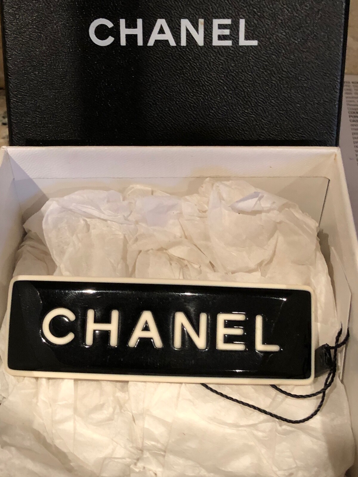CHANEL VINTAGE Big Ecru and Black CHANEL LOGO HAIR CLIP BARRETTE BOX | eBay
