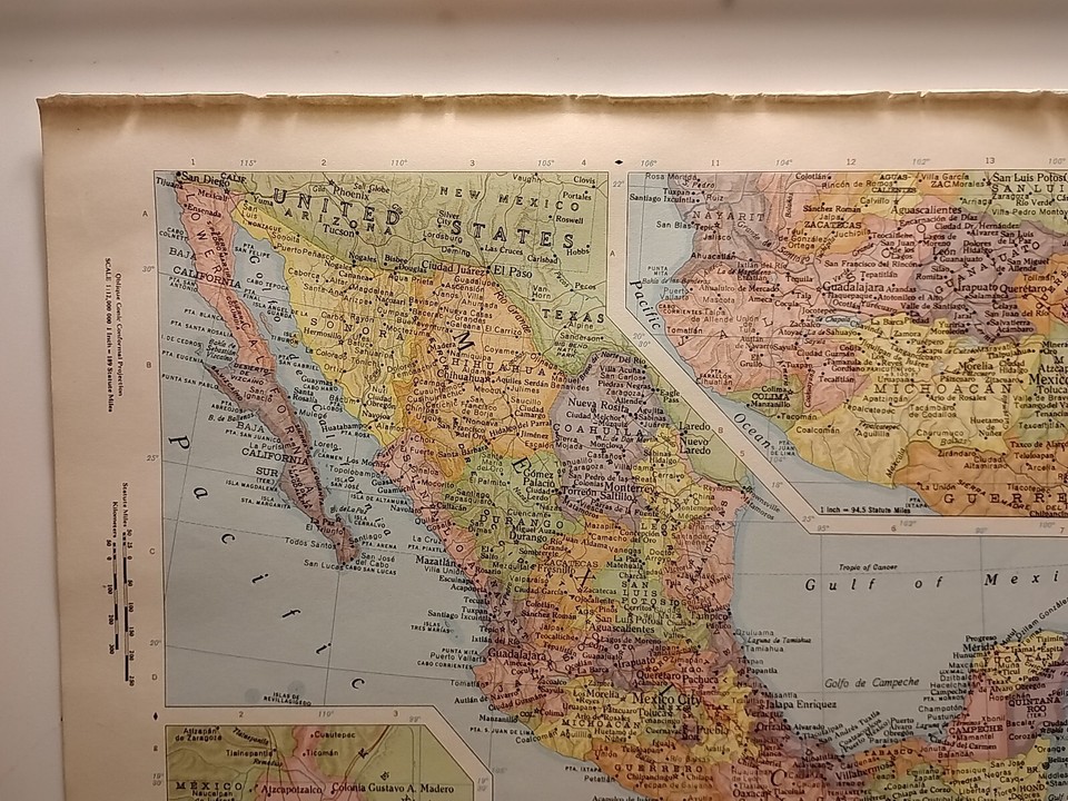Vintage MEXICO Atlas Map 1965 MSM Rand McNally Cosmopolitan World Atlas ...