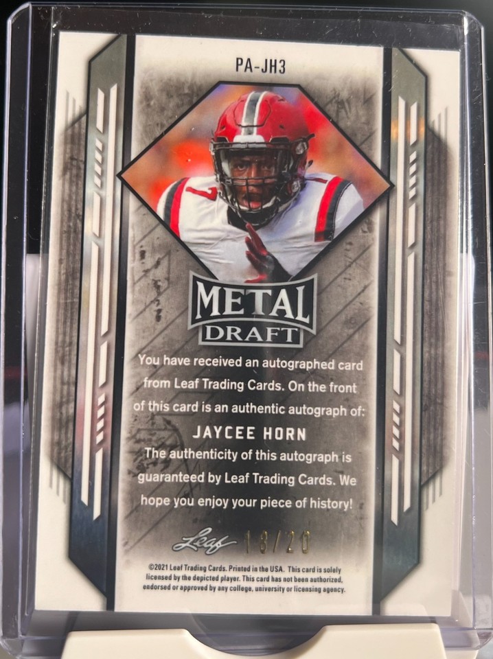 JAYCEE HORN 2021 LEAF METAL DRAFT ROOKIE RWB AUTOGRAPH 18/20 | eBay