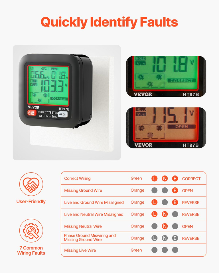 VEVOR Outlet Tester with LCD Display, Electrical GFCI Trip Tester ...
