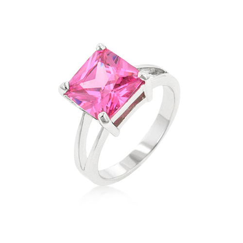 Silvertone Rhodium Plated Brass 5ct Princess-Cut Pink Cubic Zirconia ...
