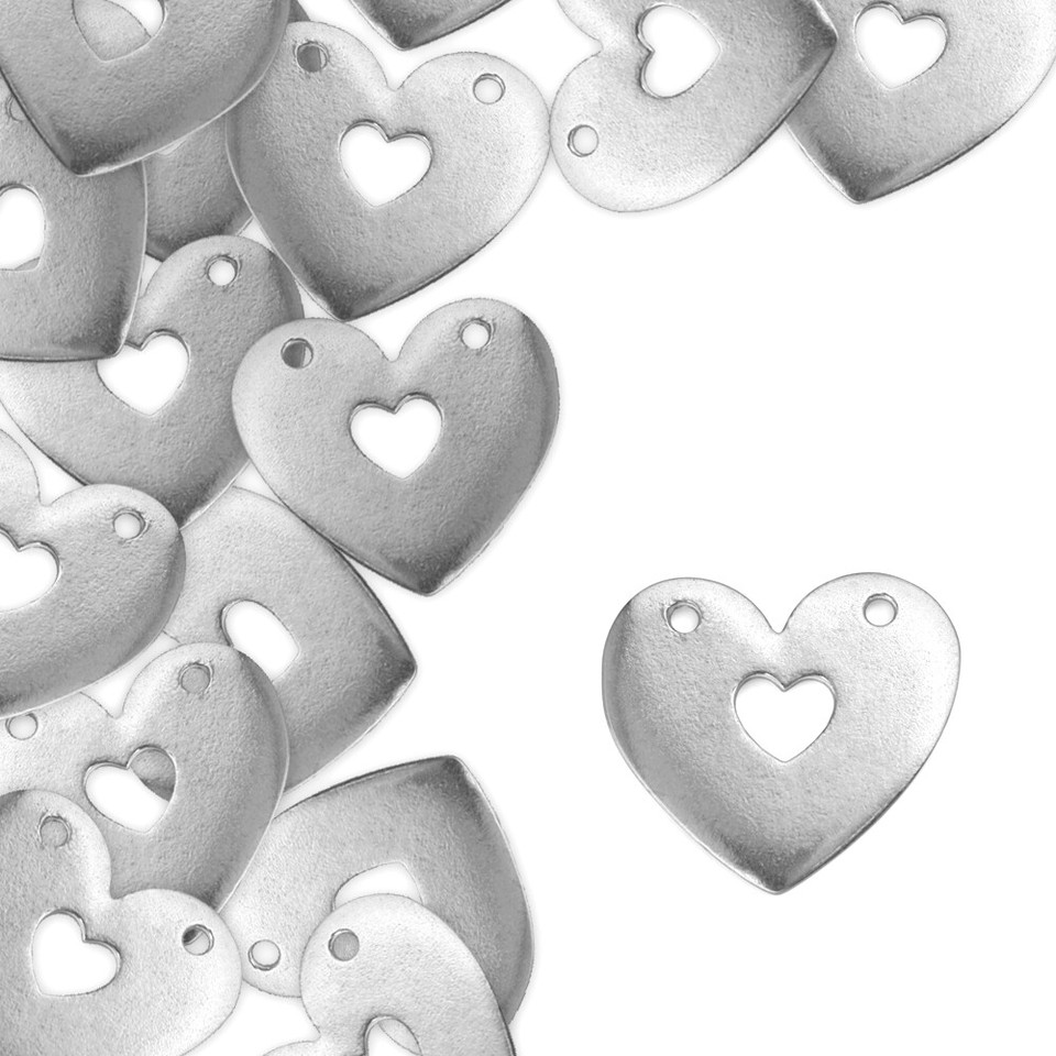 Pewter Metal Stamping Discs, Heart w/ Heart Hole, 1", 24 pc- Metal ...
