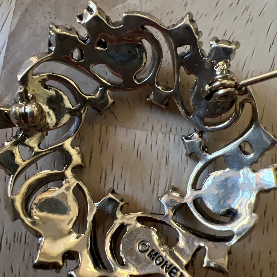 Vintage Faux Pearl & Rhinestone Monet Wreath Brooch Pin Original Box | eBay