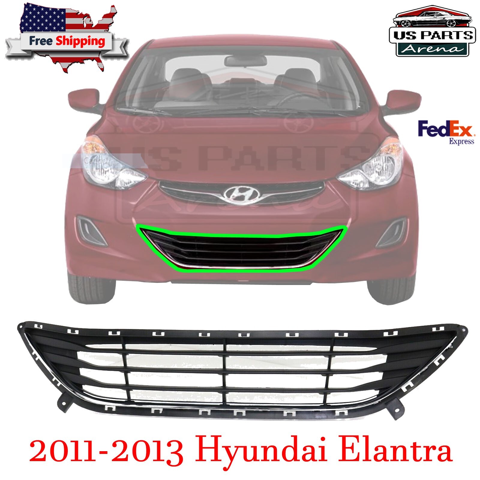 Front Bumper Cover Grille Fits 2011-13 HYUNDAI Elantra Hy1036123 ...