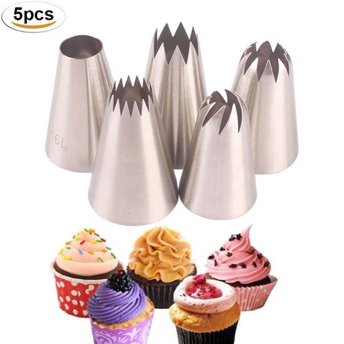5pcs/pack Large Piping Tips Set Stainless Steel Russian Icing Piping ...