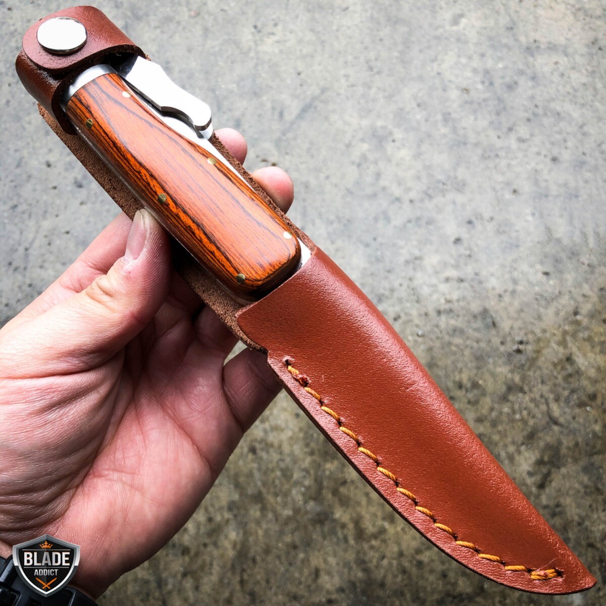 12" Tactical Hunting FOLDING Camping Knife Survival Bowie w/ Leather ...