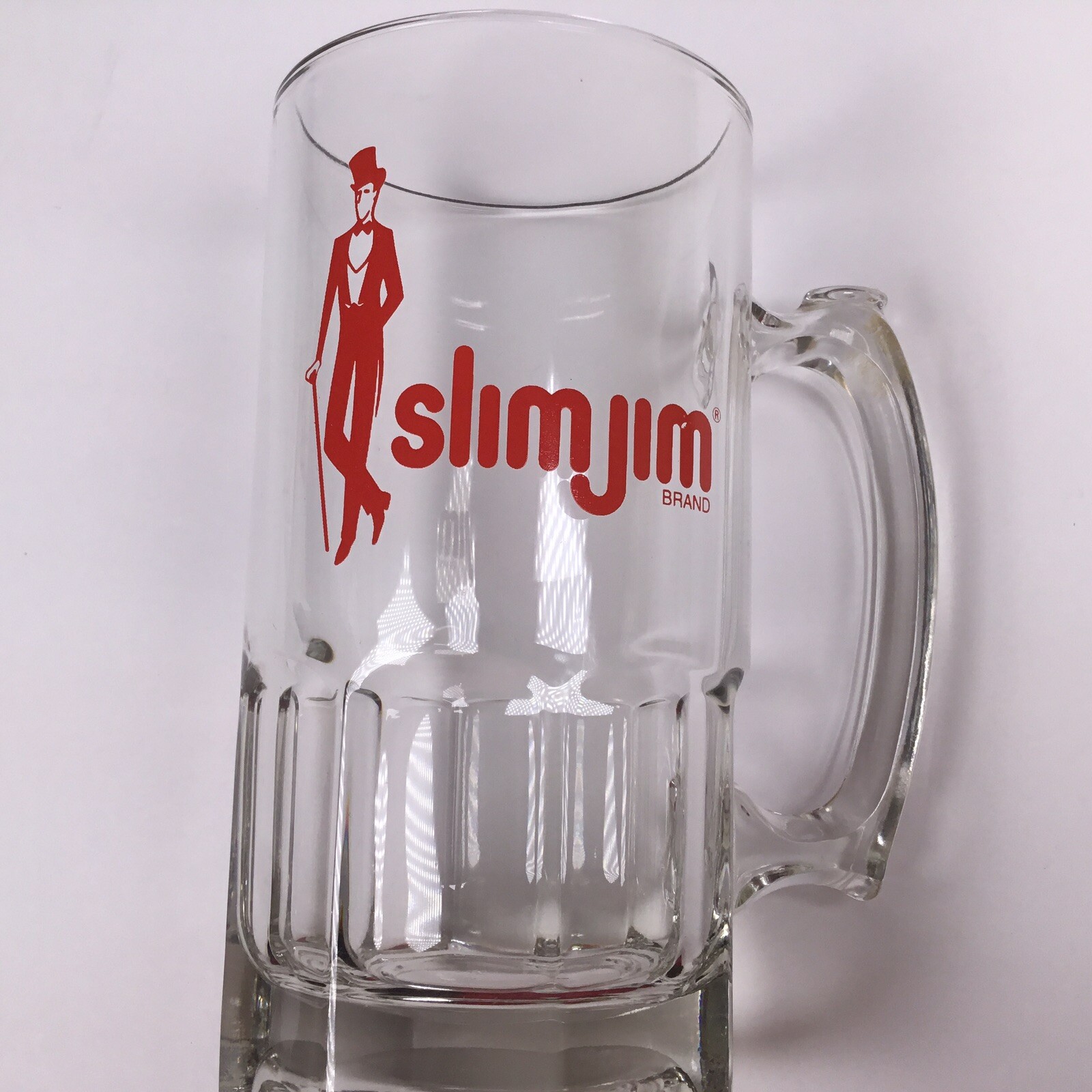 Slim Jim Beer Stein Clear Glass Vintage 1985 8in 32oz Barware Oversized ...