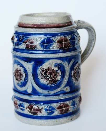 A nice blue and manganese Westerwald German stoneware mug tankard stein ...