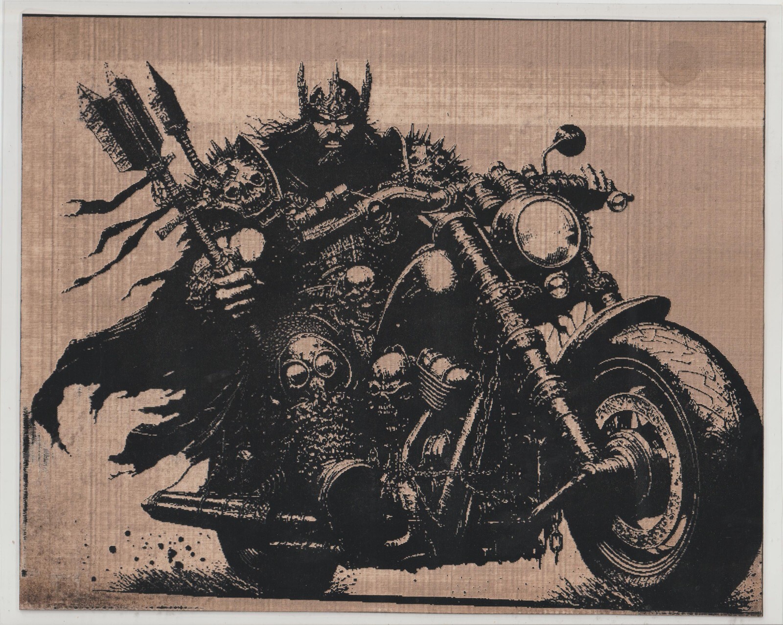 BARBARIAN ON MOTORCYCLE Scratchboard Art 8 x 10 | eBay