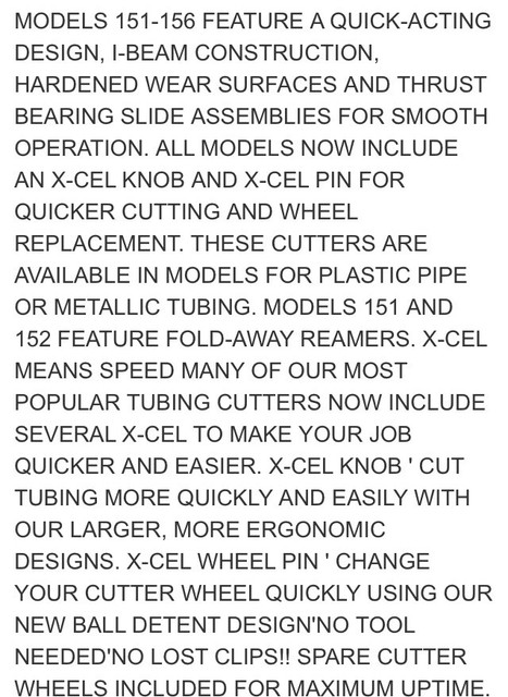RIDGID 152 Quick Acting Tube Cutter 31642 for sale online | eBay