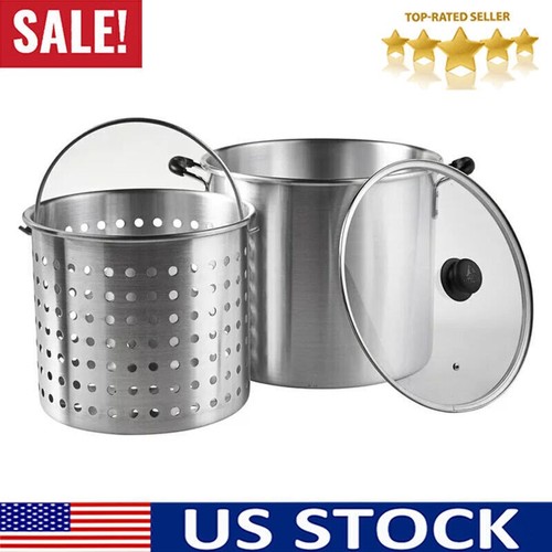 Aluminum 32 Qt Steamer Pot w/ a 21 Quart Steamer Basket and Glass Lid ...