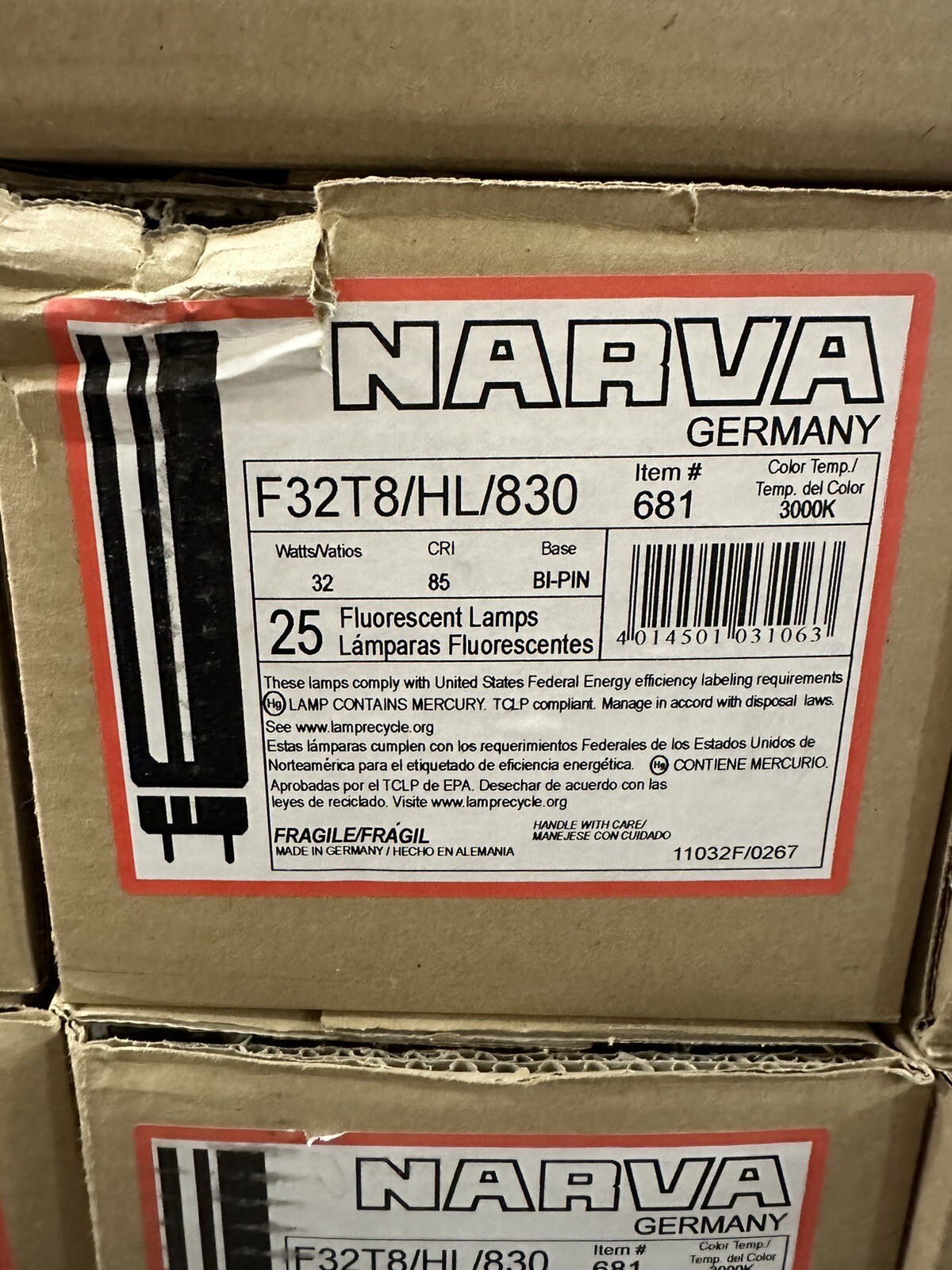 25-PACK F32T8/HL830 32 Watt 3000K 4FT Linear Fluorescent Lamp Narva ...