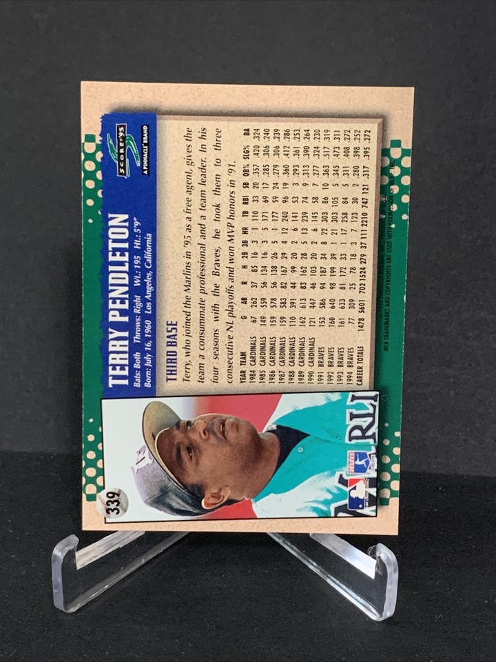 TERRY PENDLETON SIGNED AUTOGRAPHED BASEBALL CARD 1995 SCORE FLORIDA ...