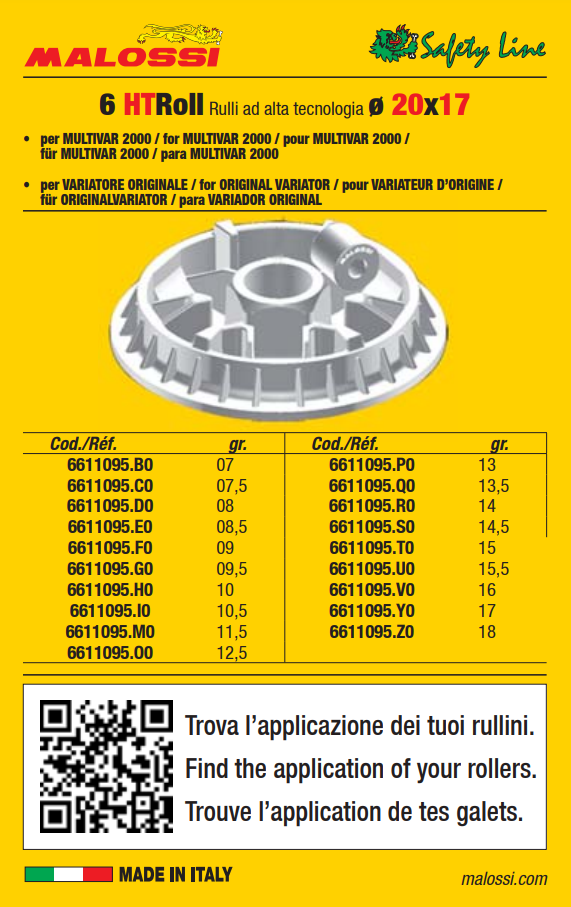 Rouleaux Massette Variateur MALOSSI 20x17 Gr 11,5 Garelli Xo ' Ie Eu.3 ...