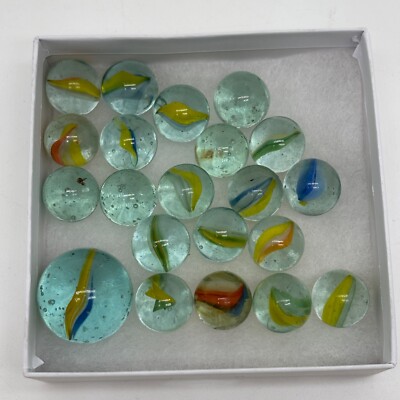 21 L0T Glass Marbles (1 lg. 24.75mm) Vintage Old Toy Clear w/multi ...