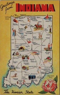 Vintage Greetings From Indiana The Hoosier State Map Postcard C26 | eBay