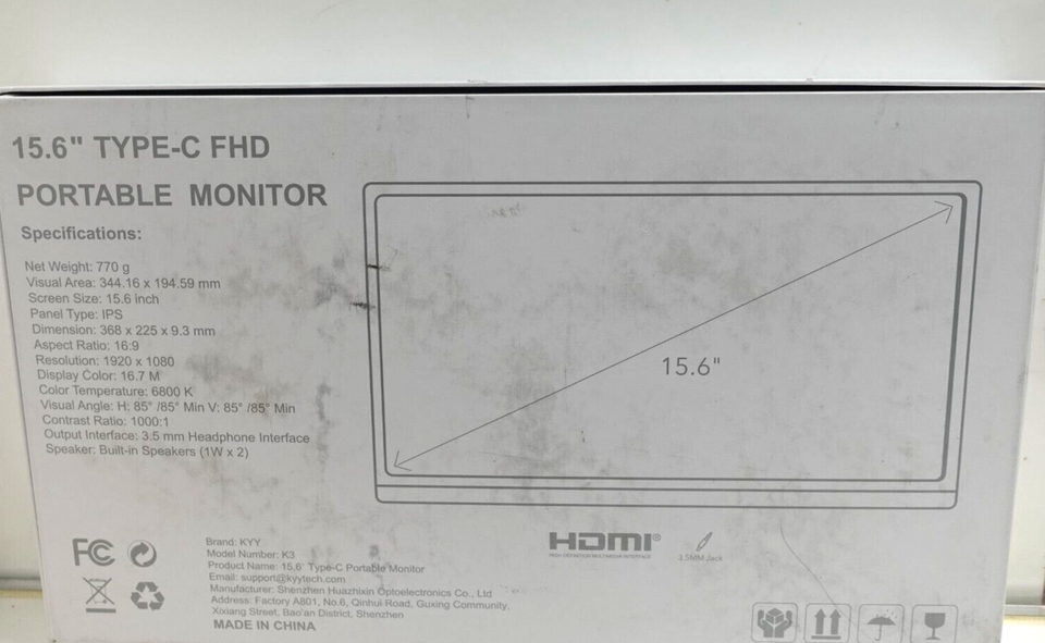 KYY HDMI 15.6" Type-C FHD Portable Monitor, Model: K3 | eBay