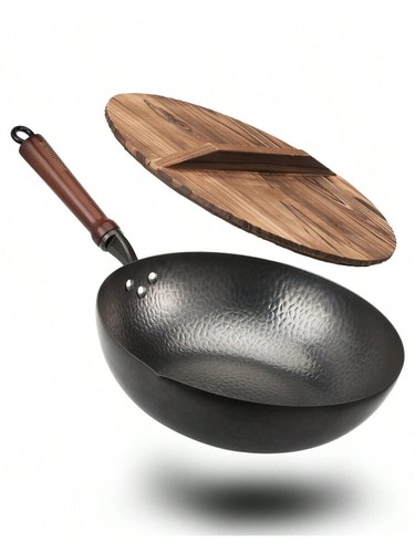 12.5" Wok Pan- Woks And Stir Fry Pans, Carbon Steel Wok, Flat Bottom ...