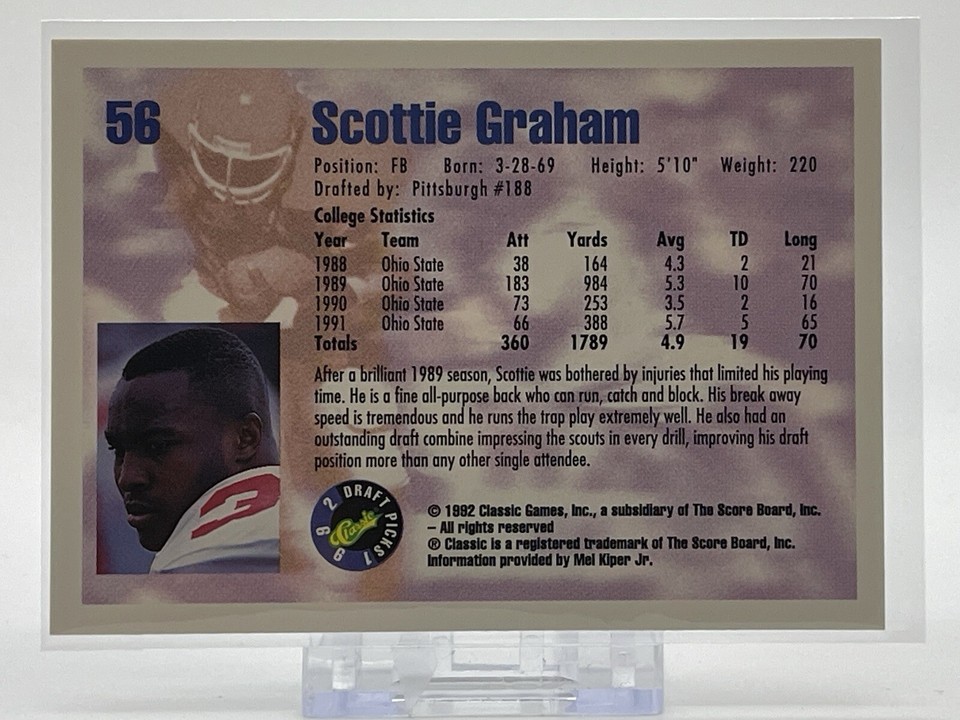 1992 Classic Draft Picks Card #56 Scottie Graham FB Ohio State Buckeyes ...