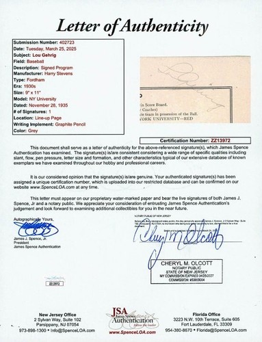 LOU GEHRIG SIGNED AUTO FORDHAM FOOTBALL PROGRAM & TICKET W/BABE RUTH PIC JSA/DNA | eBay