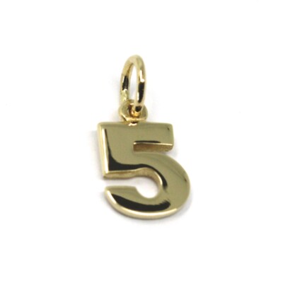 18K YELLOW GOLD NUMBER 5 FIVE PENDANT CHARM, 0.7 INCHES, 17 MM, MADE IN ...