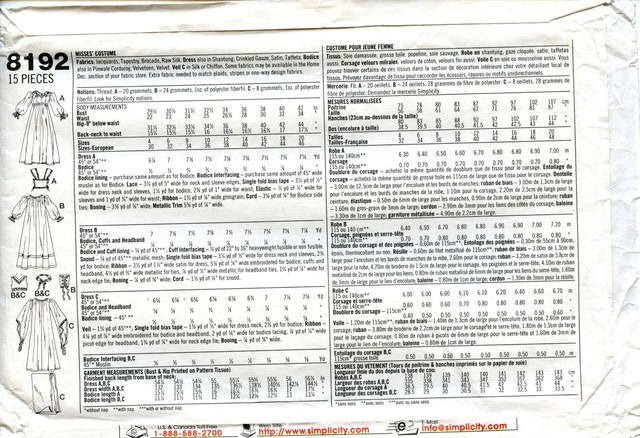 Simplicity Costume Pattern 8192 Size D 4 - 8 Renaissance Medieval ...